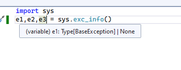 The type information displayed wrong for sys.exc_info with the latest ...