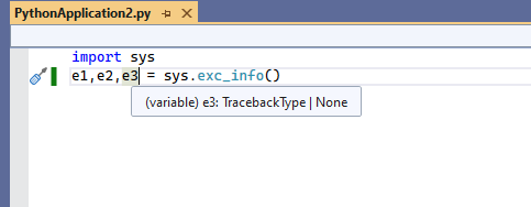 The type information displayed wrong for sys.exc_info with the latest ...