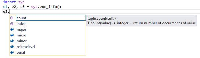The type information displayed wrong for sys.exc_info with the latest ...