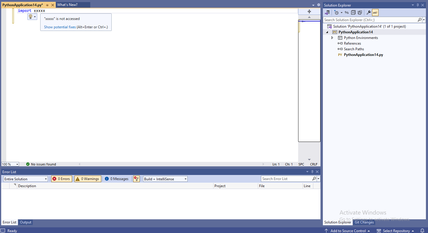 "import xxxxx" without any warnings in the error list. · Issue #7687 · microsoft/PTVS · GitHub