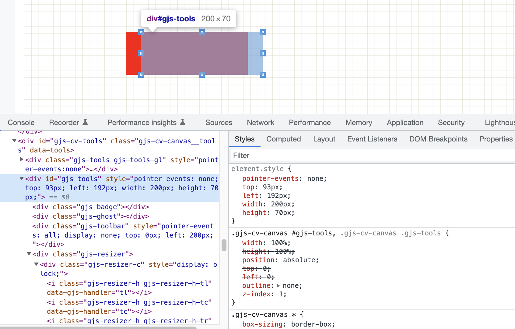 Resize handlers wrong position in absolute mode with spliter · GrapesJS ...