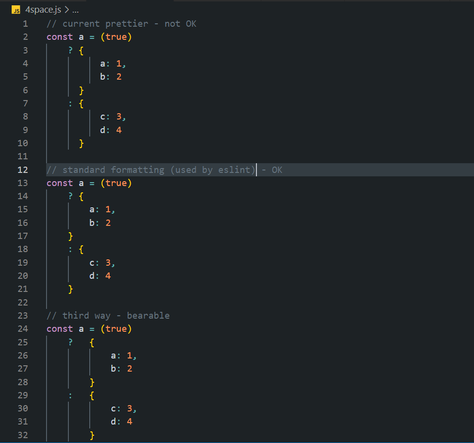 Incorrect Indentation On Ternary Operator With Object Literal · Issue 4203 · Prettierprettier
