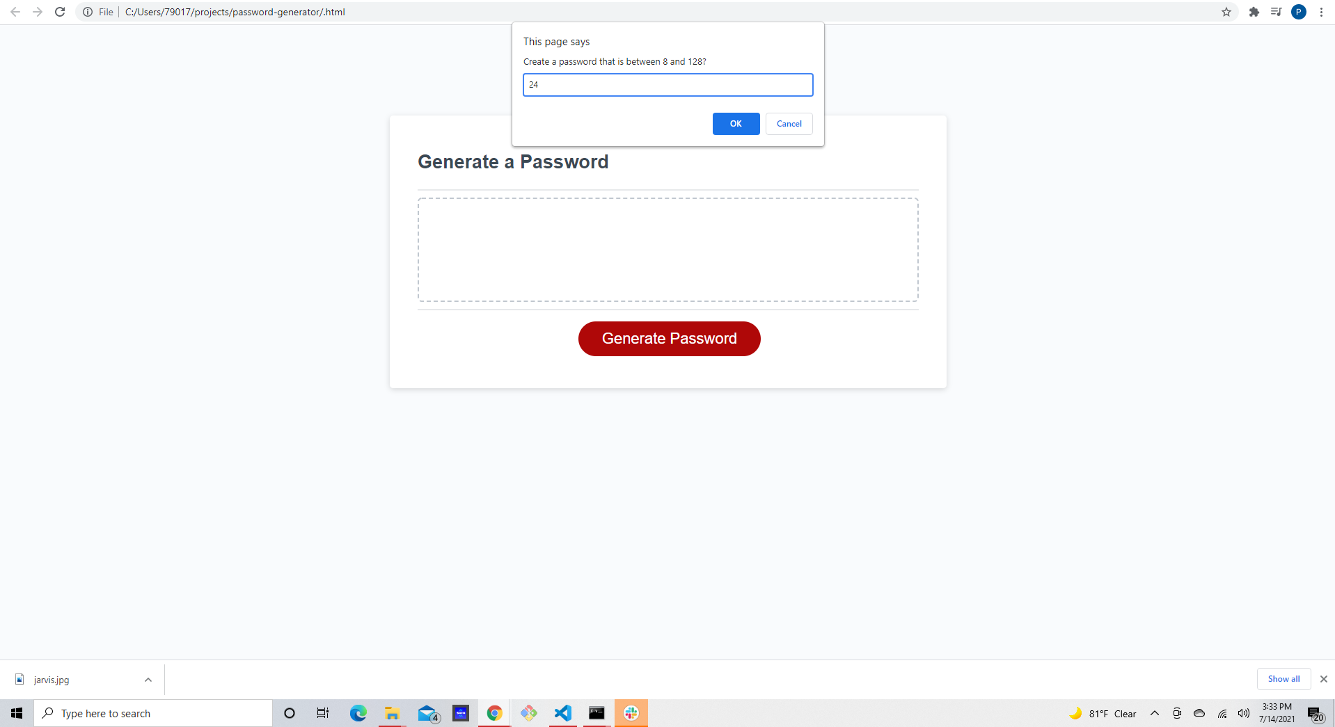 GitHub - patjrod78/password_generator: JavaScript Challenge