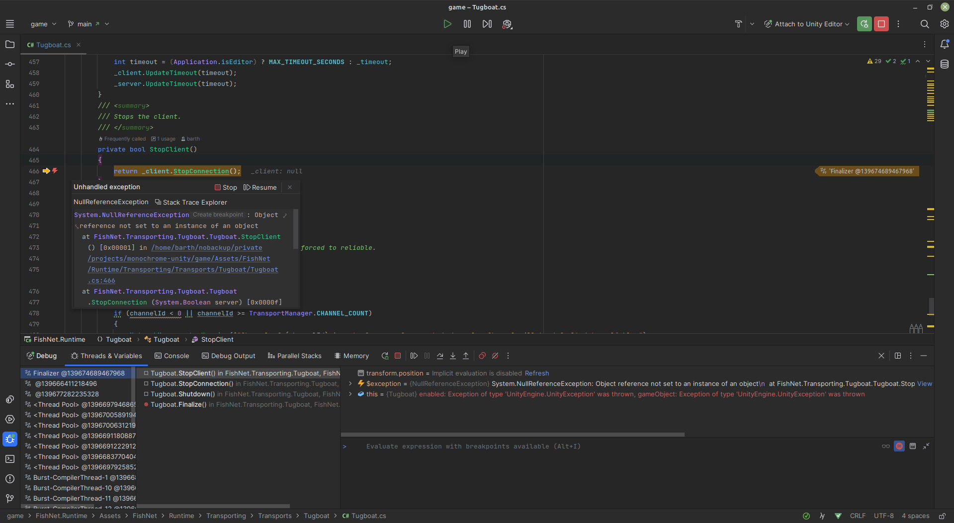 NPE because Tugboat is constructed once, but deconstructed twice in editor · Issue #329 ...