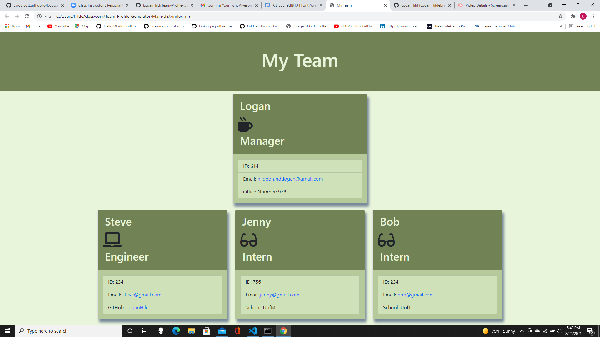 GitHub - LoganHild/Team-Profile-Generator: Easy to use Generator using ...