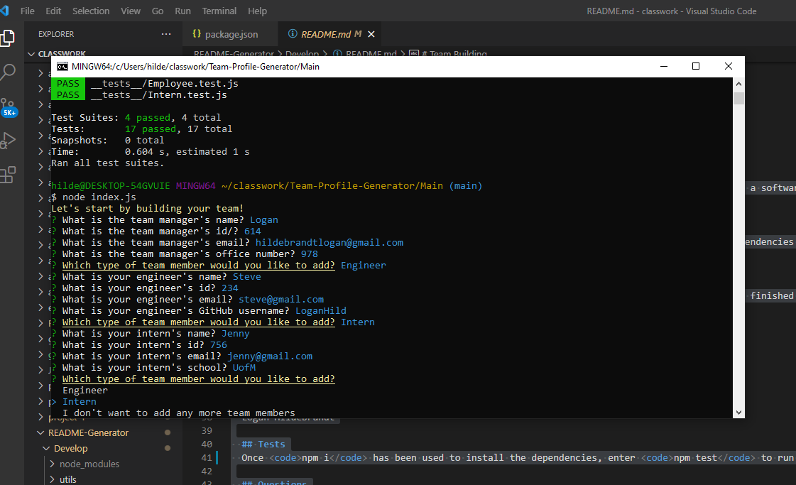 GitHub - LoganHild/Team-Profile-Generator: Easy to use Generator using the command line to take ...