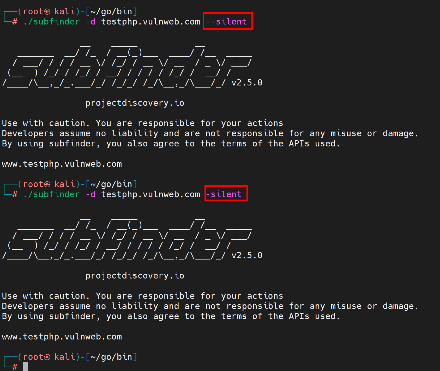 [Issue] -silent switch is not working · Issue #517 · projectdiscovery/subfinder · GitHub