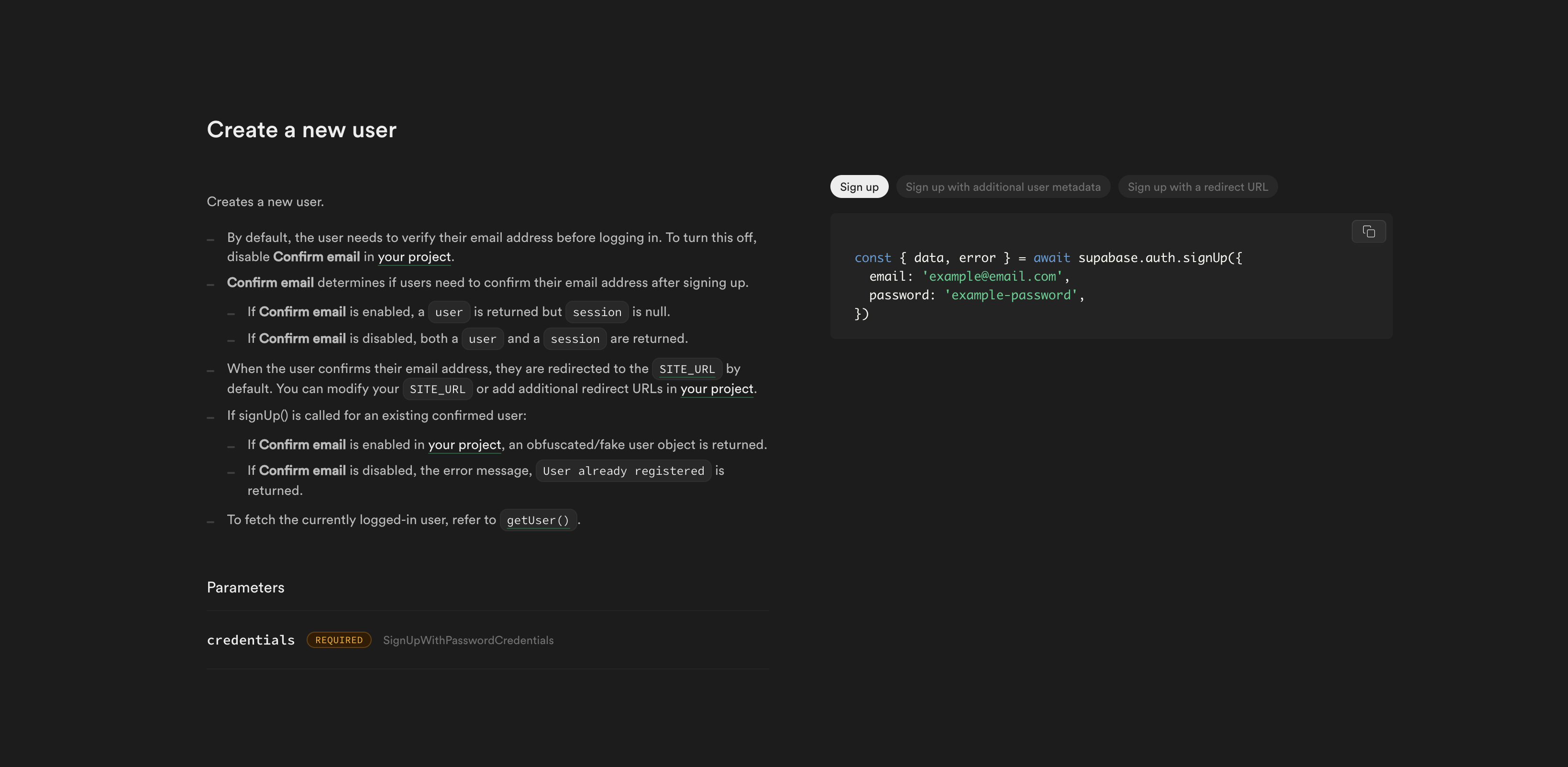 Docs Credentials Parameters Not Shown Correctly In Reference Docs · Issue 13828 · Supabase