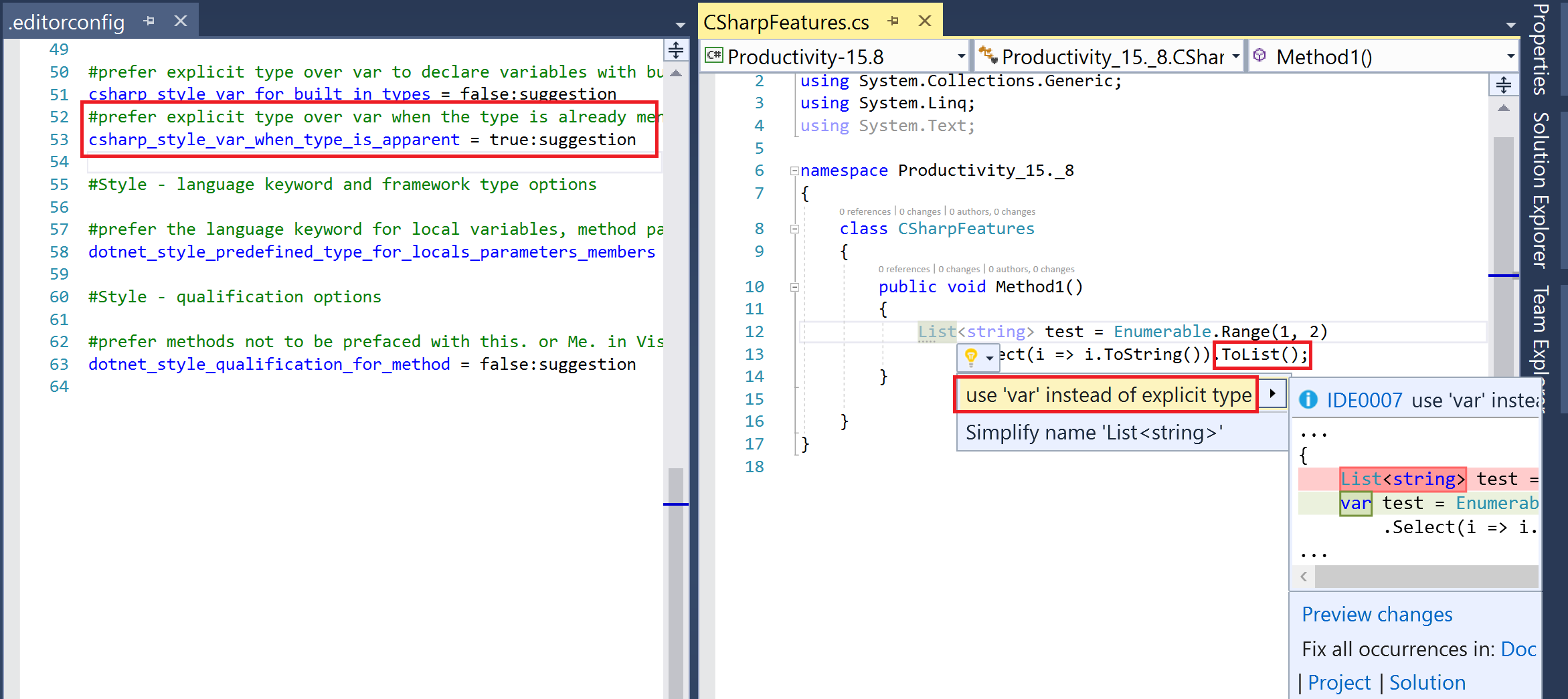Make Visual Studio suggest explicit type instead of var when ToList is called · Issue #31020 ...