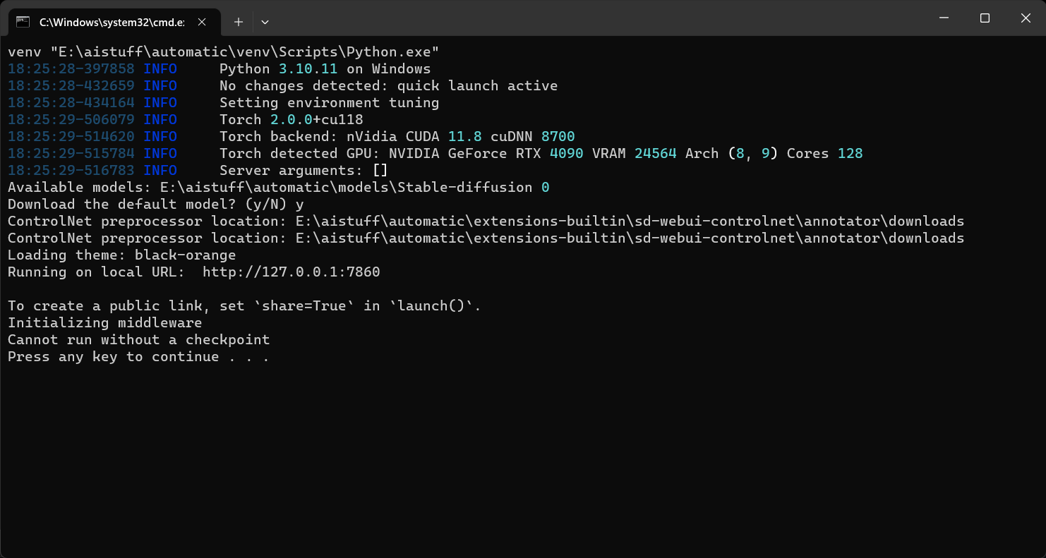 [Issue]: windows 11, Cannot run without a checkpoint · Issue #287 · vladmandic/sdnext · GitHub