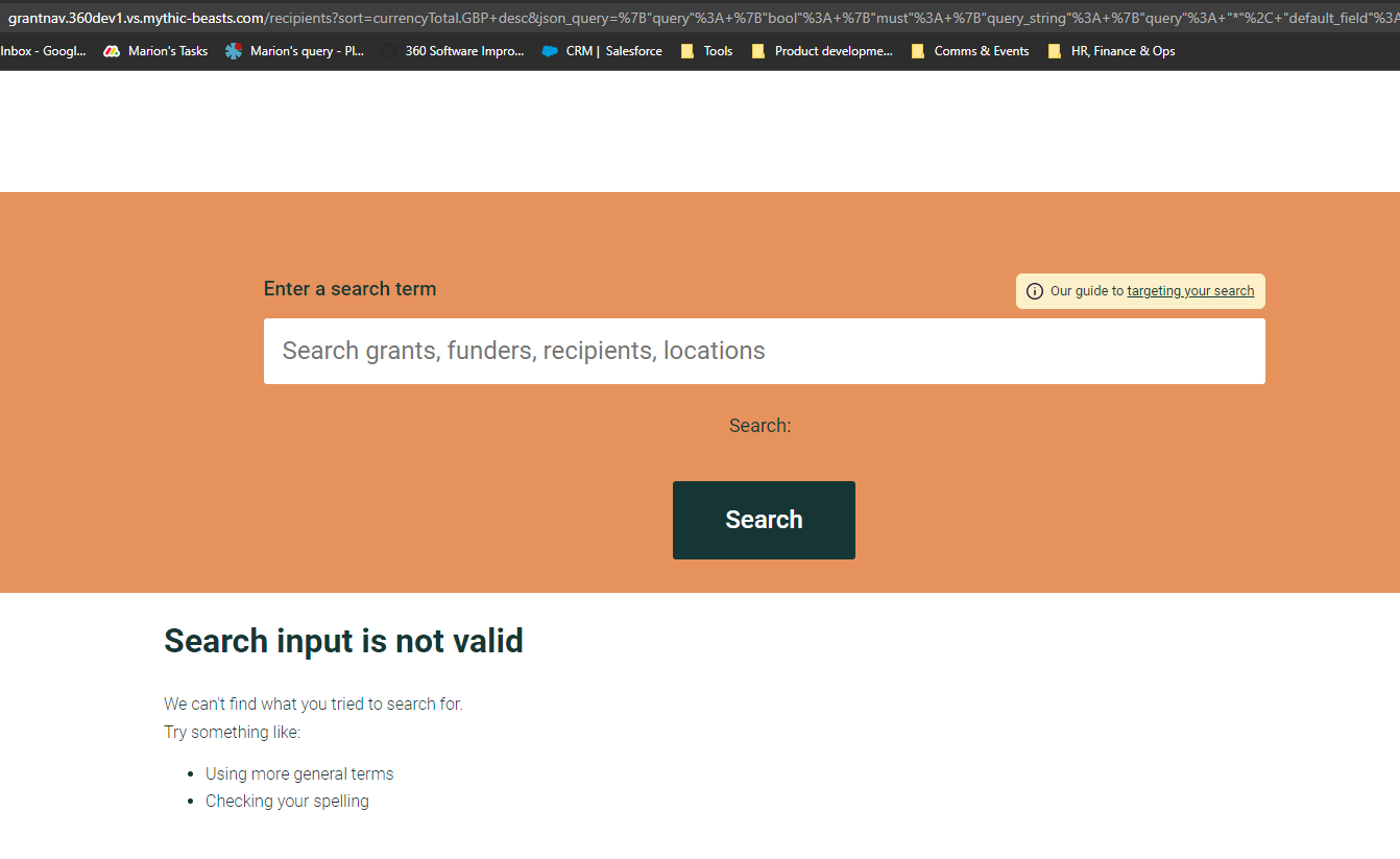 Need error pages for Funder and Recipient search · Issue #883 · ThreeSixtyGiving/grantnav · GitHub