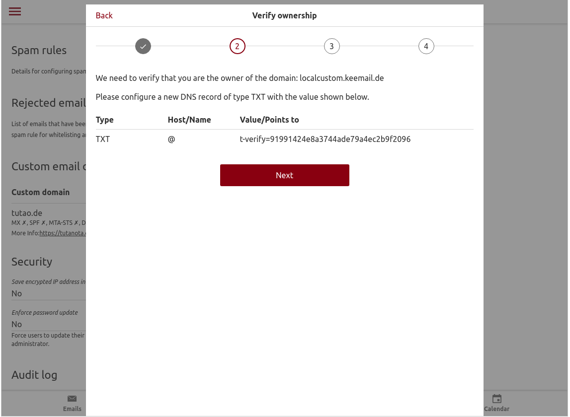 Improve process for adding custom email domain · Issue #2092 · tutao/tutanota · GitHub