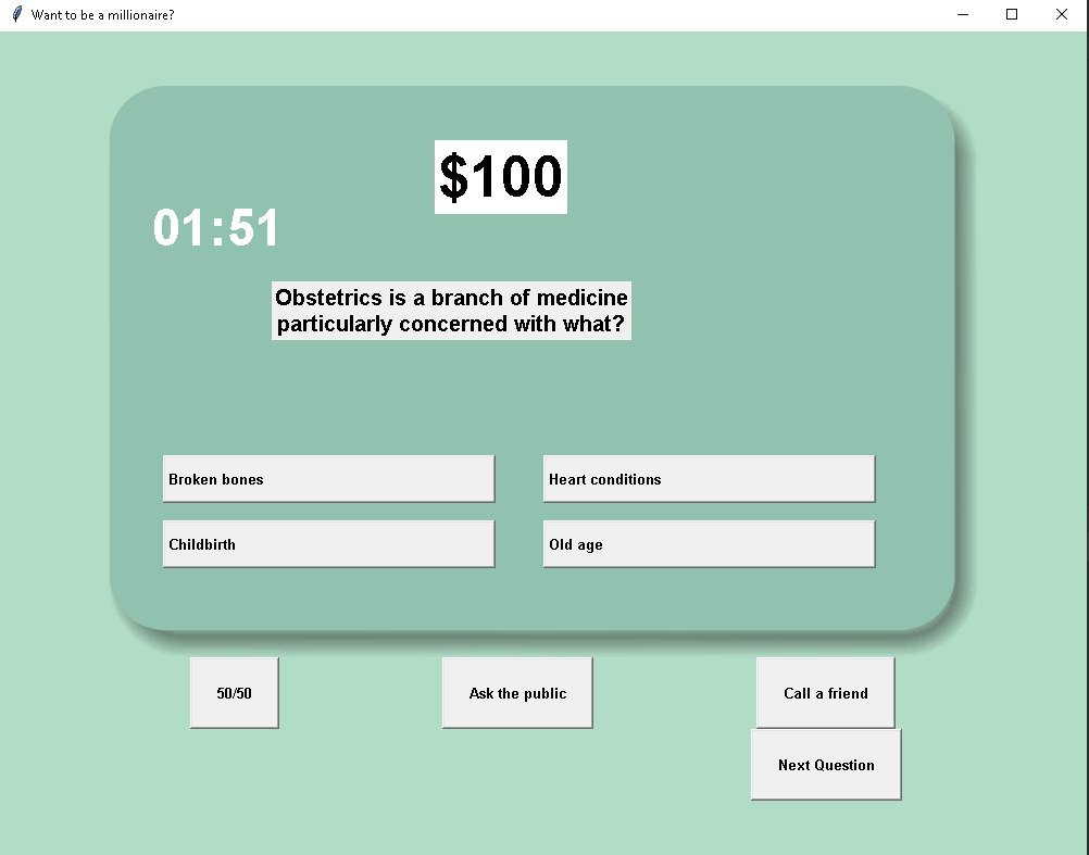 GitHub - ChitzAK/Wanna-be-a-millionaire: Want to be a millionaire game - Python Project ...