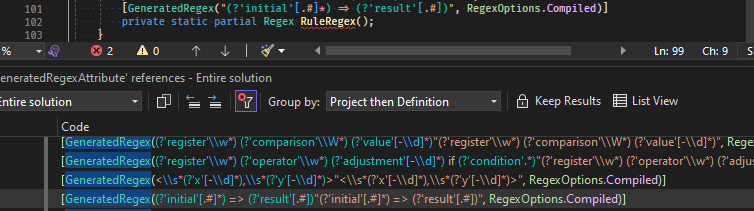 Find references to symbol displays regex-formatted strings incorrectly · Issue #65926 · dotnet ...