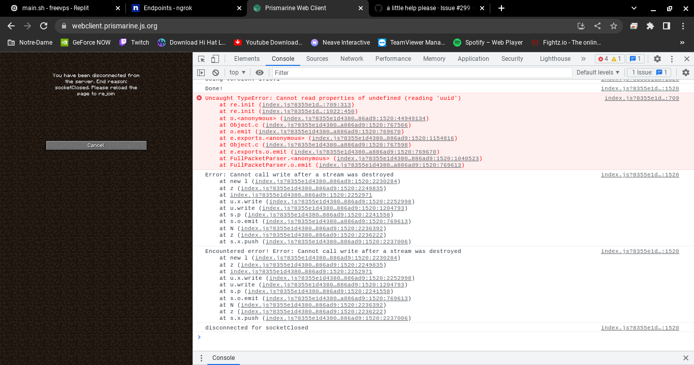 Can’t connect to flying-squid server · Issue #299 · PrismarineJS/prismarine-web-client · GitHub