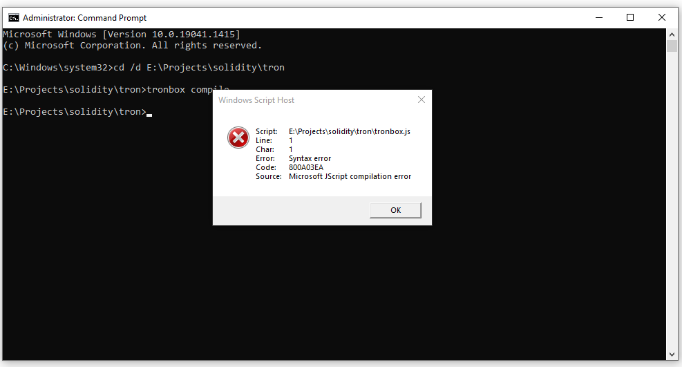 Having trouble in initializing a project in windows · Issue #141 · tronprotocol/tronbox · GitHub