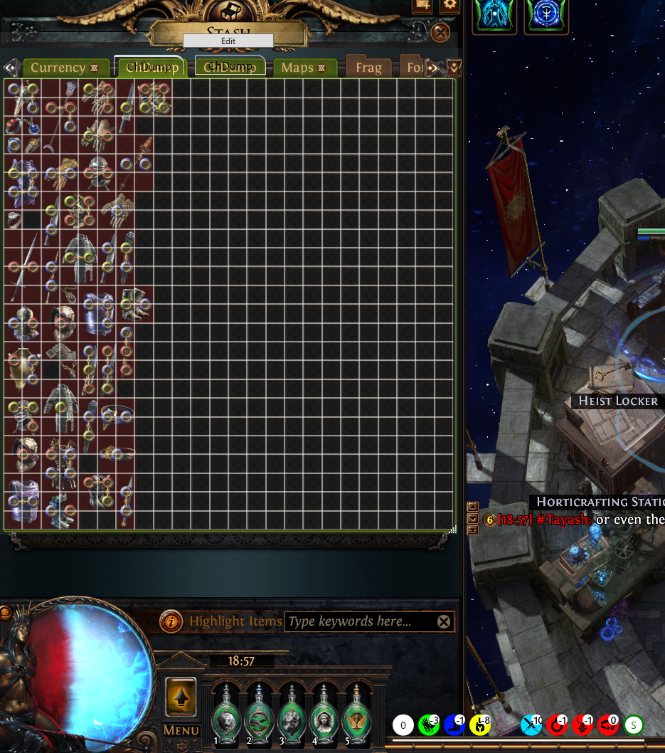 Clicking the "0" or stash button only brings up grid but does not count ...