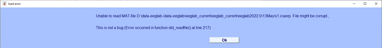 Unable to read MAT-file (s1.icaerp) file might be corrupt error in std_readfile() line 217 ...