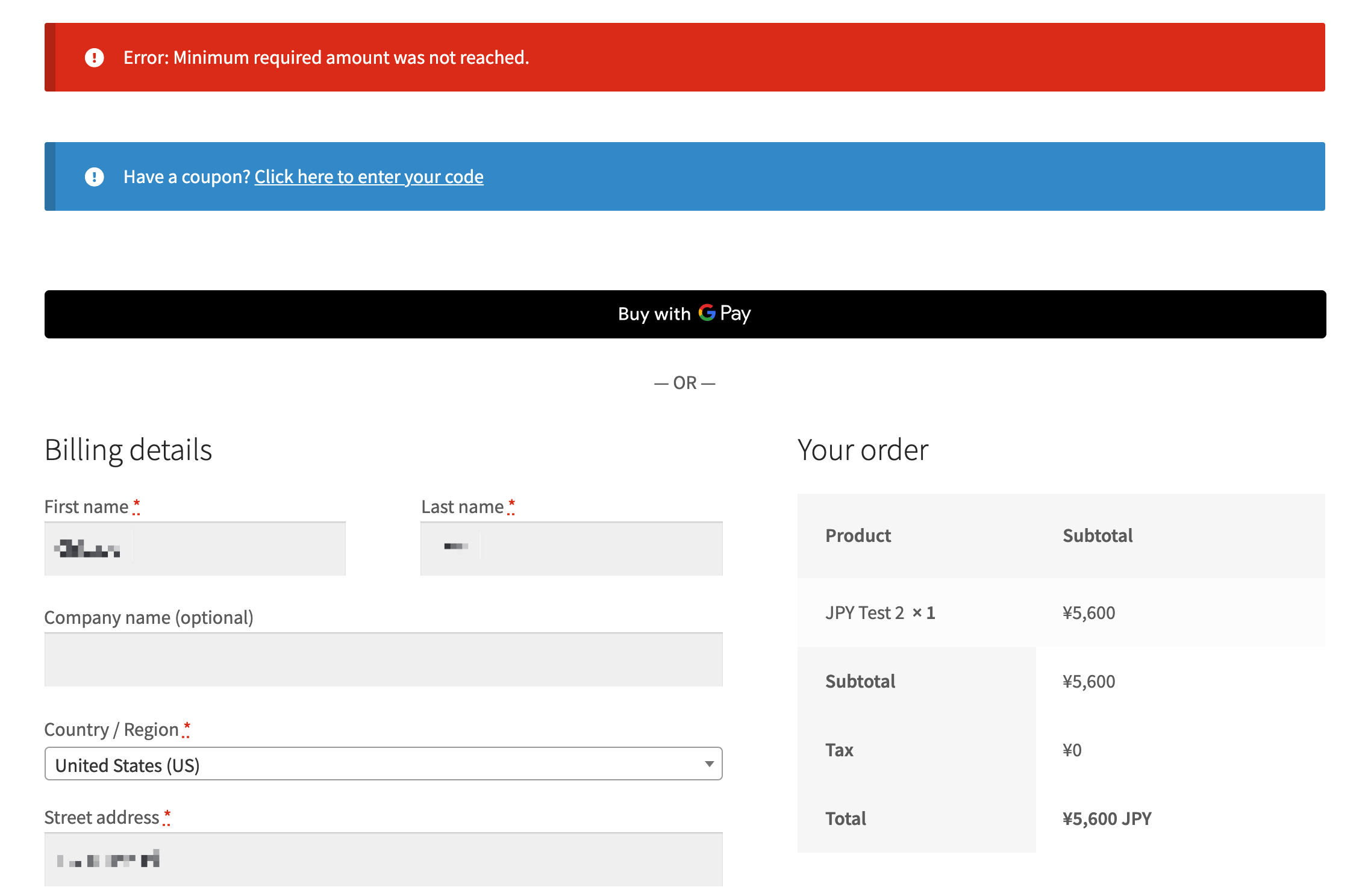 Products sold in JPY are flagged as not meeting the minimum amount even when they are above the ...