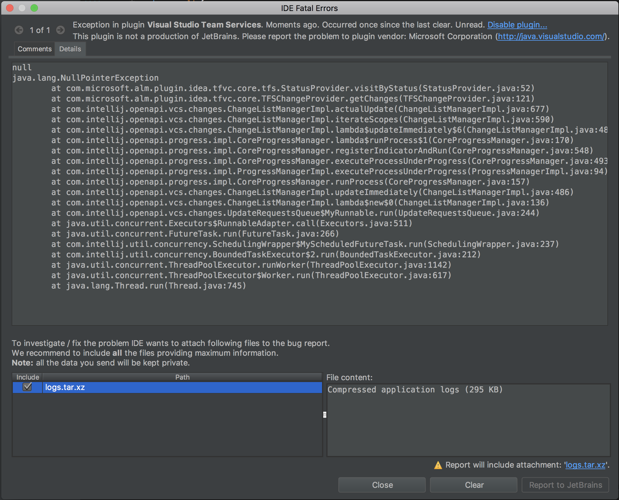 Ide Fata Errors Tfvc Plugin · Issue 117 · Microsoftazure Devops Intellij · Github