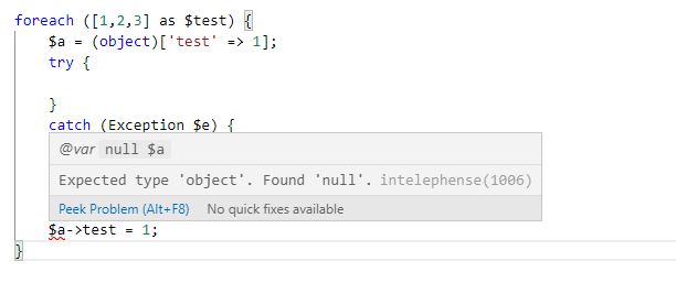 Try catch error with continue · Issue #1660 · bmewburn/vscode-intelephense · GitHub