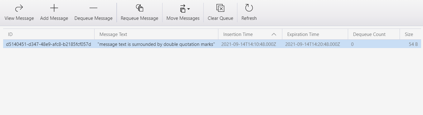 The Azure Storage Queue output binding component adds extra double quotation marks to the ...