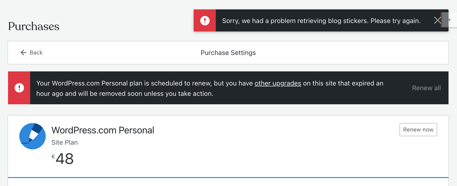 Problem retrieving blog stickers · Issue #56483 · Automattic/wp-calypso · GitHub