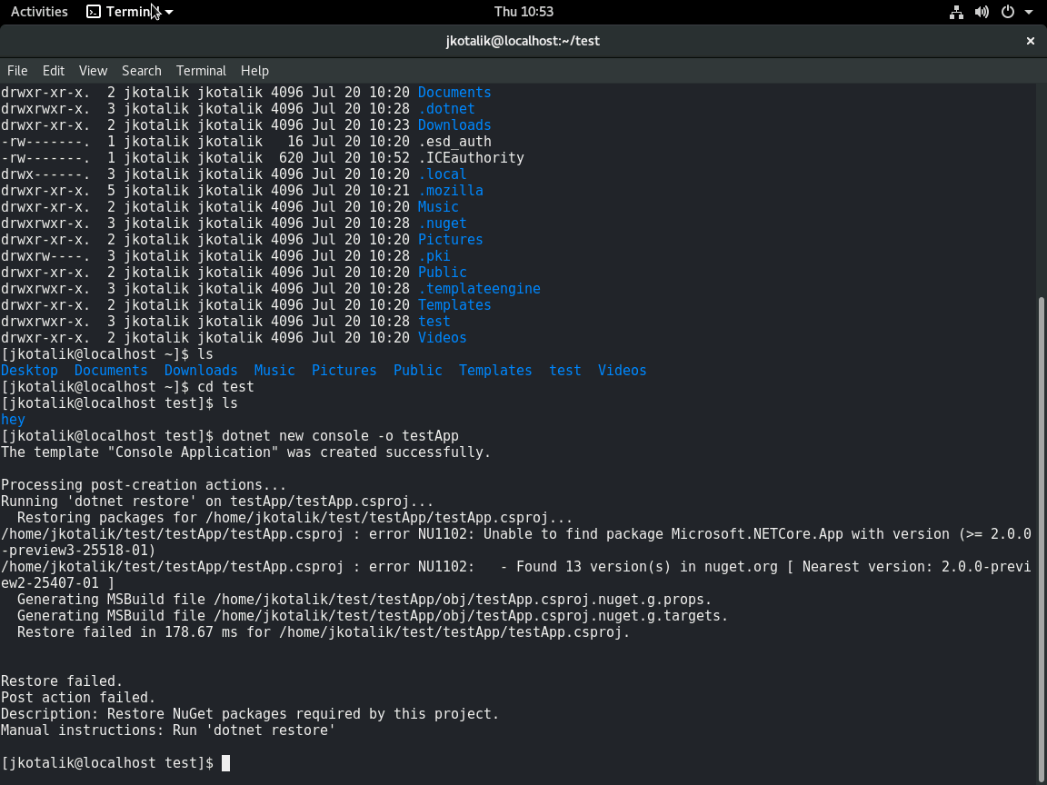 dotnet new on Fedora26 fails to run first time experience · Issue #8514 · dotnet/sdk · GitHub
