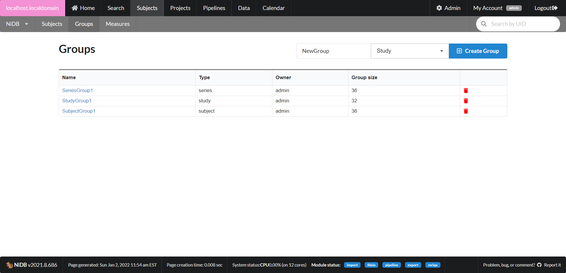 Managing data - NiDB Documentation