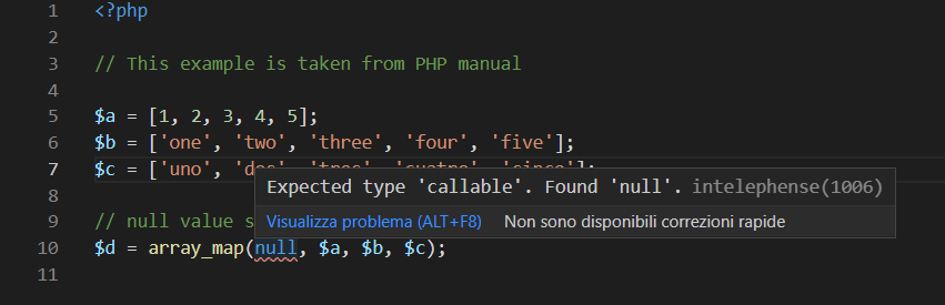 array_map first argument $callback should accept null value · Issue #1786 · bmewburn/vscode ...