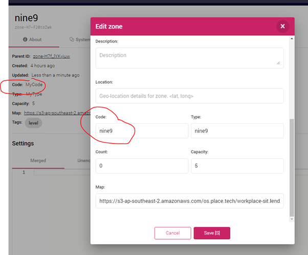 Updating Code in Zone Edit modal will be allowed to save, but the original value will still be ...