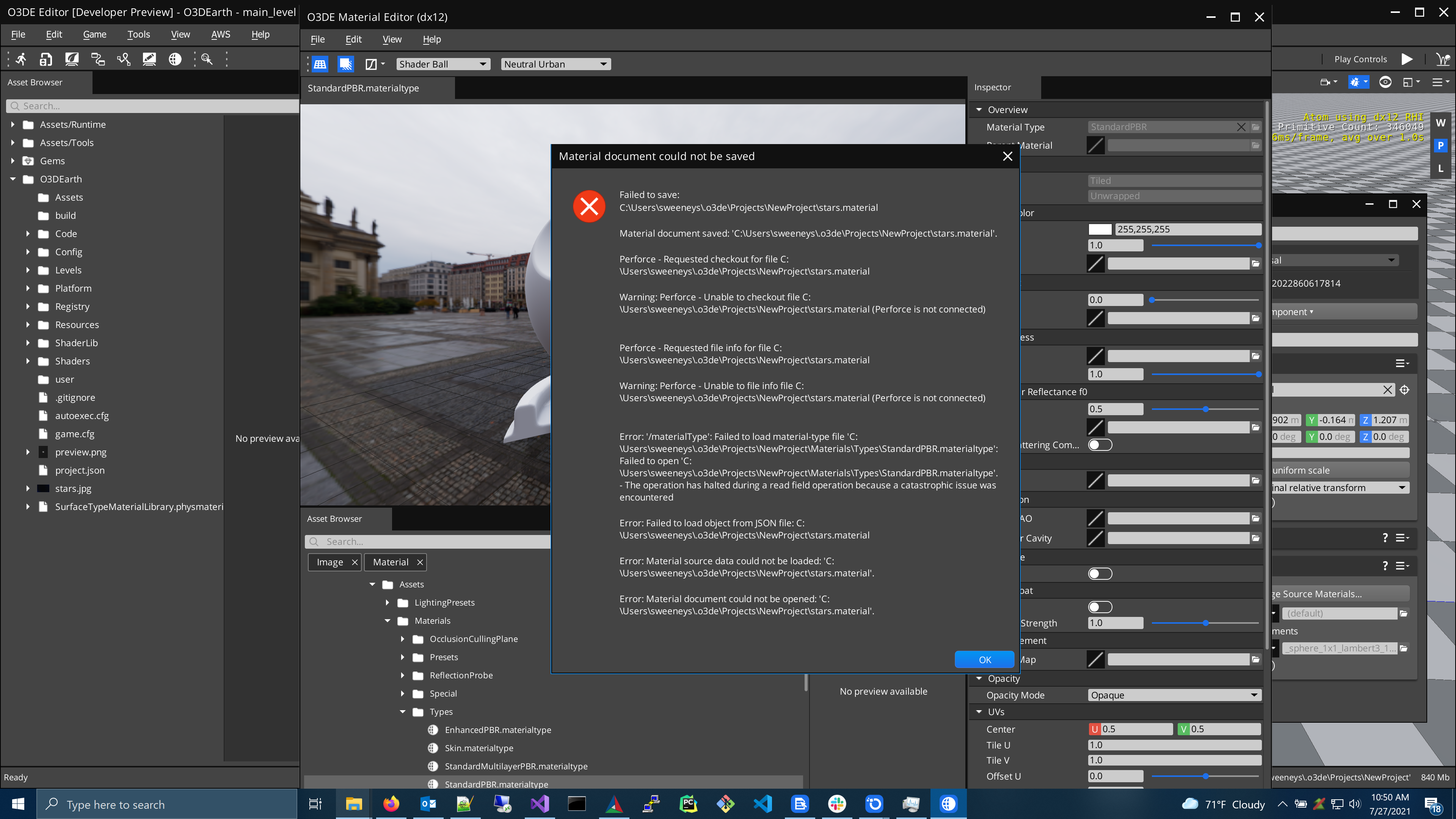 Material Editor error when creating material outside O3DE engine root · Issue #2671 · o3de/o3de ...
