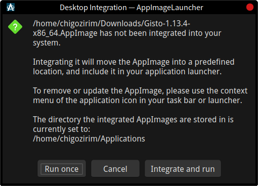 AppImage does not work with appimagelauncherd · Issue #303 · Gisto/Gisto · GitHub