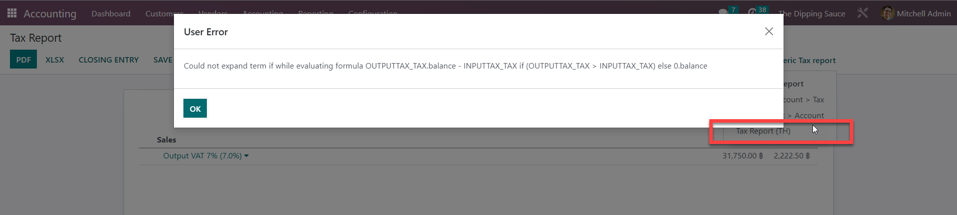 Error When Try To Open Tax Report Th · Issue 106492 · Odoo Odoo · Github