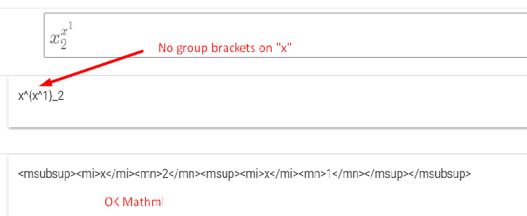 Wrong Mathml Output For Sub Superscript Equations Using Group Brackets · Issue 1195 · Arnog
