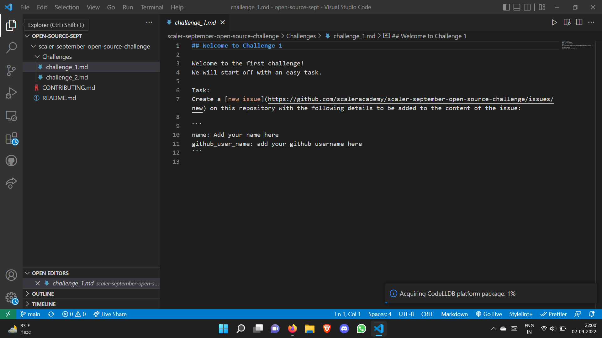 Challenge 1 : Munish Kumar · Issue #50 · scaleracademy/scaler-september-open-source-challenge ...