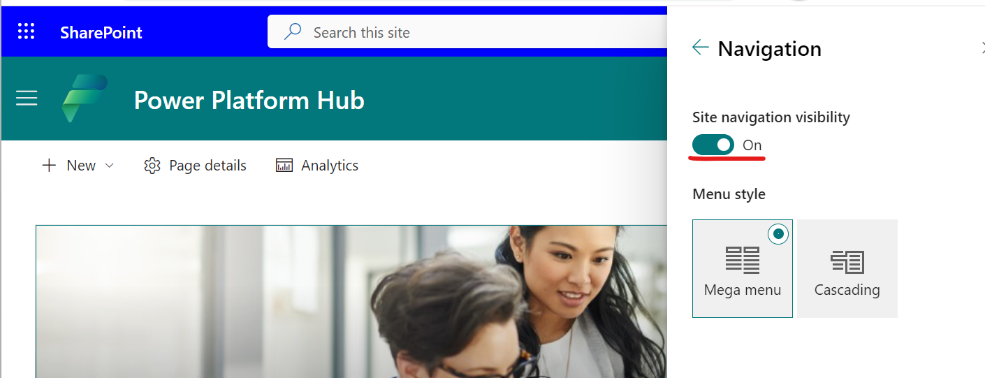 [Power Platform communication site template] No menu items / navigation after creation ...