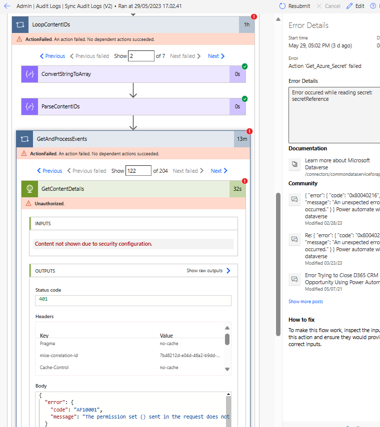 [CoE Starter Kit - BUG] HTTP call in Admin | Audit Logs | Sync Audit Logs (V2) flow fails ...