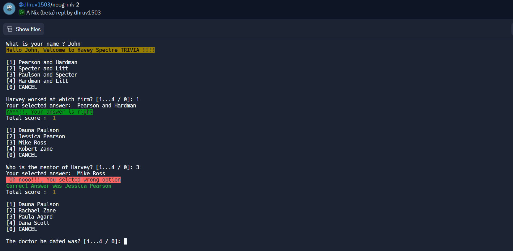 GitHub - dhruv1503/neog-mk-2-harvey-spectre-cli-quiz