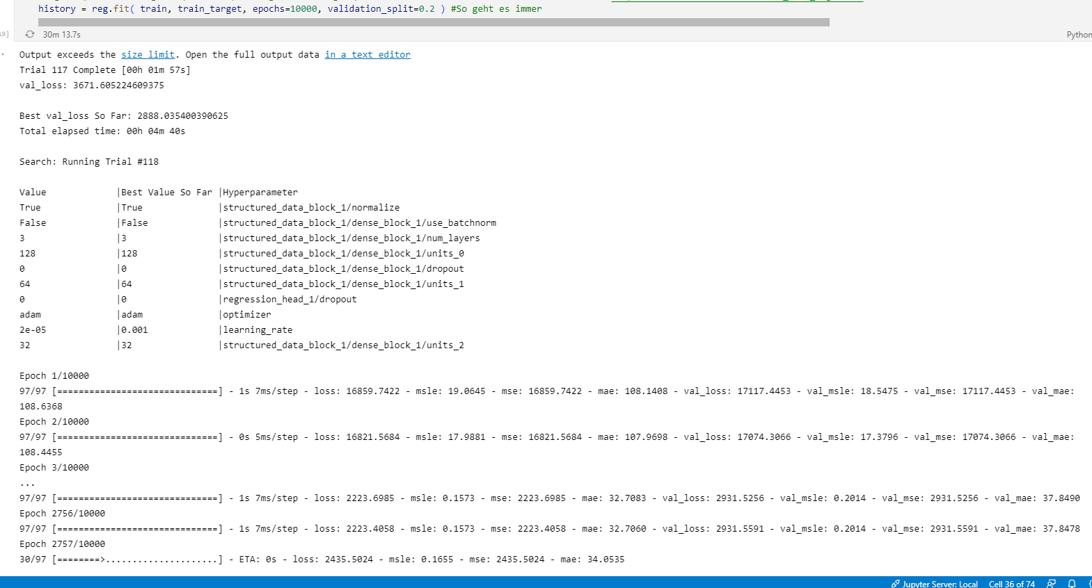 VS Code Jupyter cell outputs blank (after cell with high output activity is executed for long ...