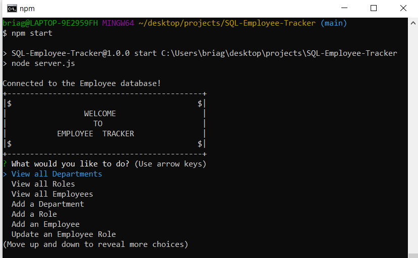 GitHub - BriagasD98/SQL-Employee-Tracker