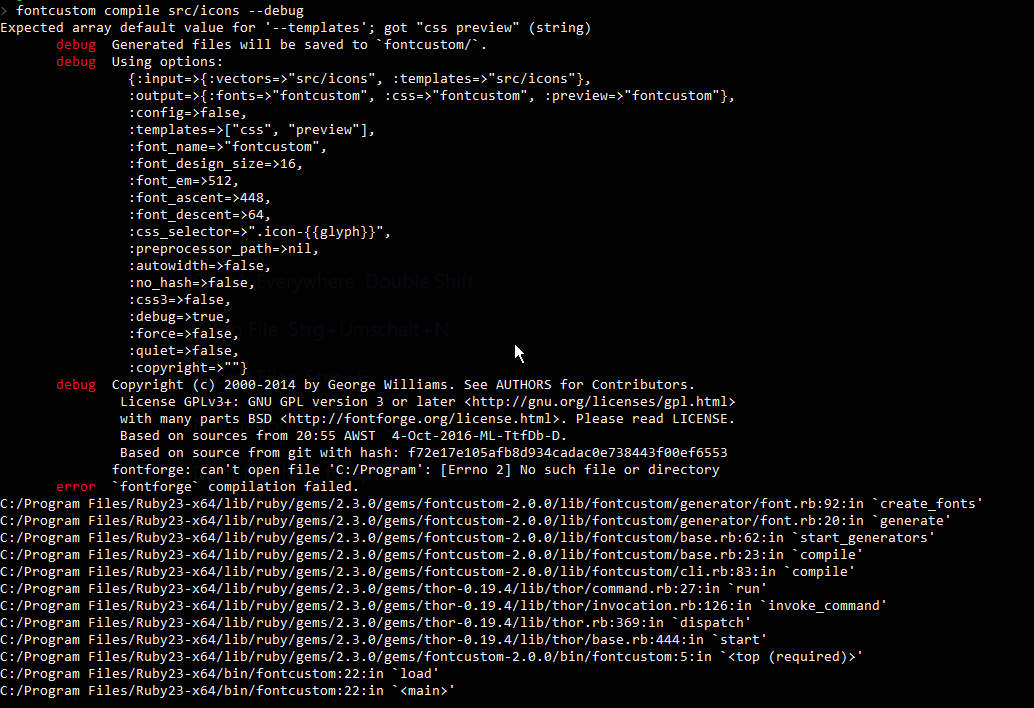 error compiling : No such file or directory - which fontforge · Issue #189 · FontCustom ...