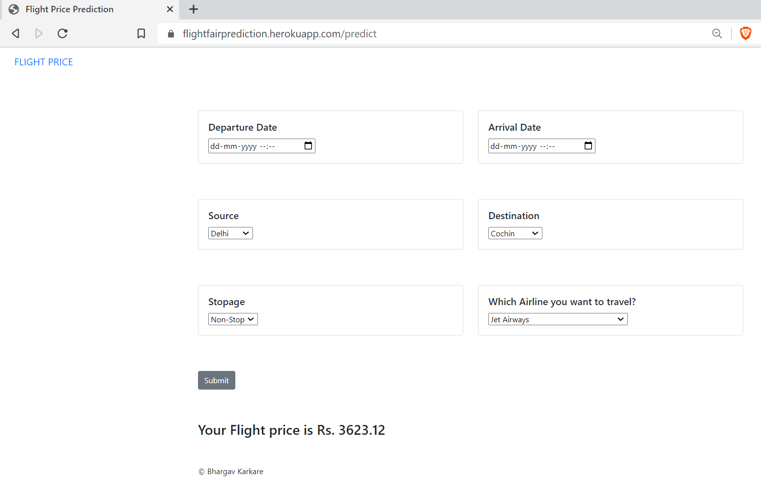 GitHub - BhargavKarkare/Flight-Fair-Prediction