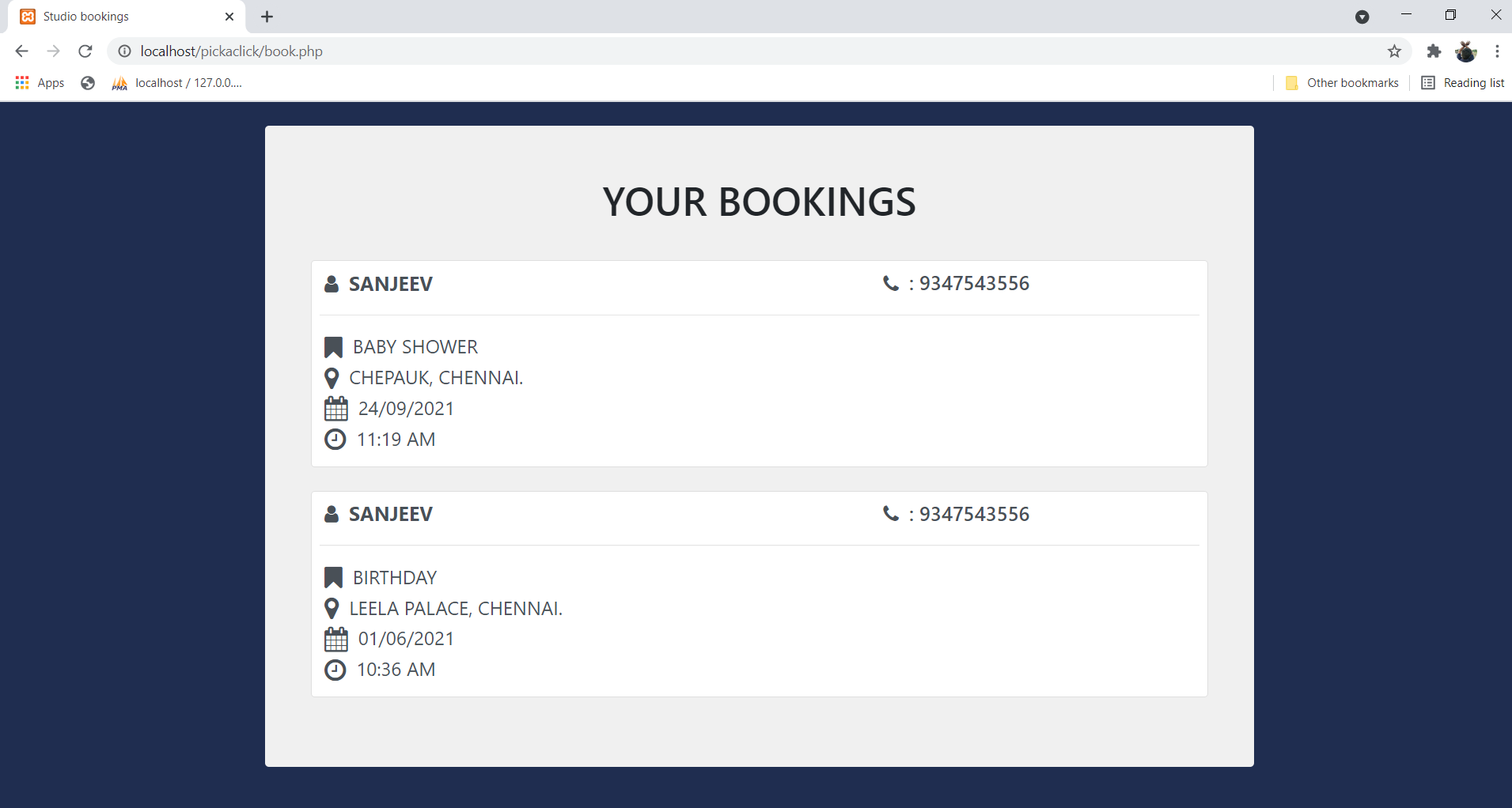 GitHub - Sanjeev-Karthick/Pick-A-Click: A photo studio booking website ...