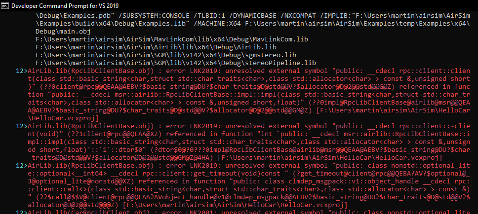 AirLib.lib(RpcLibClientBase.obj) : error LNK2019 when trying to install ...