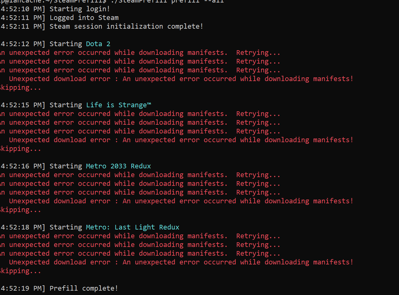 Error while downloading manifests · Issue #175 · tpill90/steam-lancache-prefill · GitHub