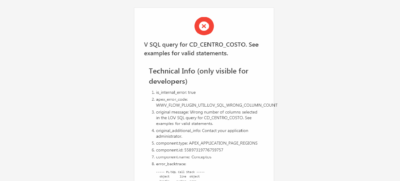 Wrong Number Of Columns Selected In The Lov Sql Query For Cdcentrocosto See Examples For 