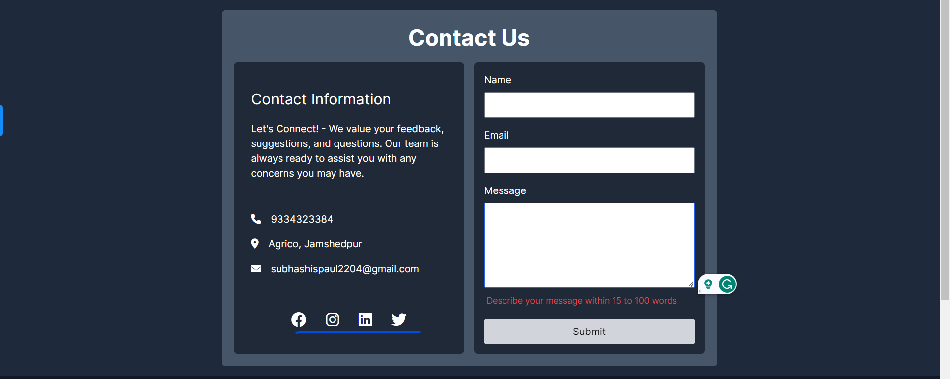 [FEATURE] Want to add hover effect and placeholder on the Contact us section · Issue #140 ...