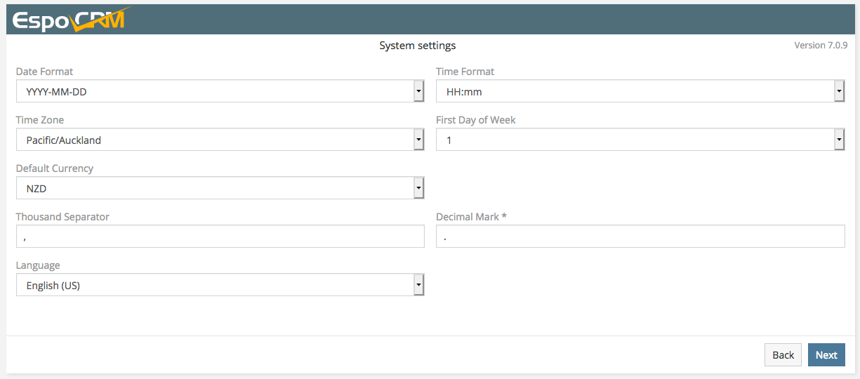 During installation, 'First Day of Week' shows numbers instead of names · Issue #2236 · espocrm ...