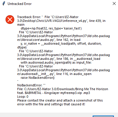 Untracked Error · Issue #62 · Anjok07/ultimatevocalremovergui · GitHub